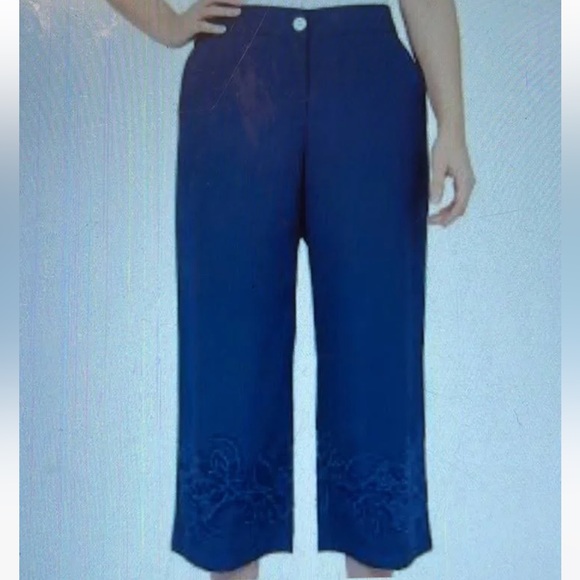 Ruby Rd. | Pants & Jumpsuits | Ruby Rd Indigo Embroidered Floral Wide Leg Capri Pants | Poshmark
